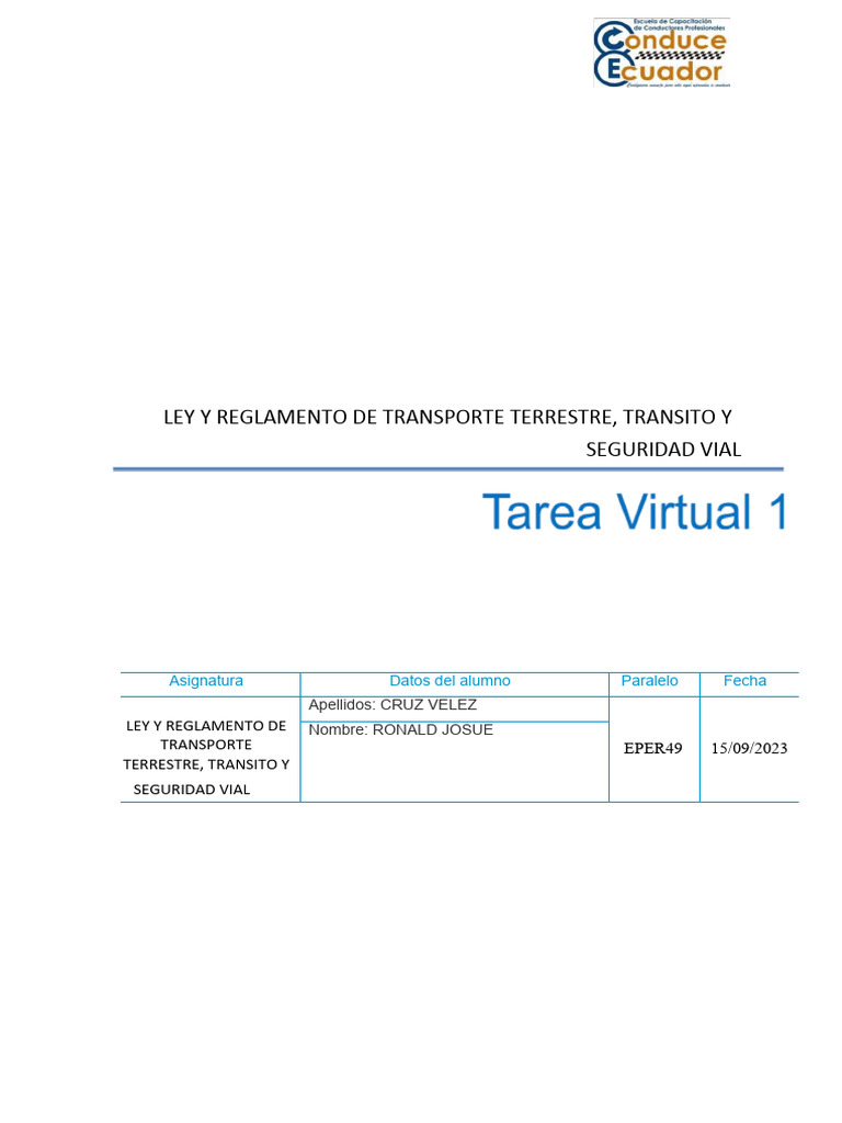 Deber 1 Ley Transporte PDF | PDF