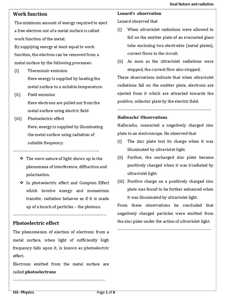 Dual Nature of matter and radiation | PDF