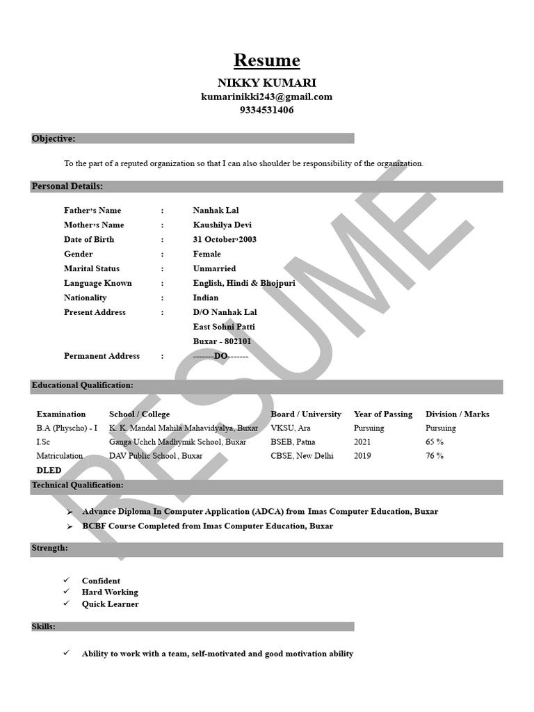 Resume of Nikki | PDF | Learning