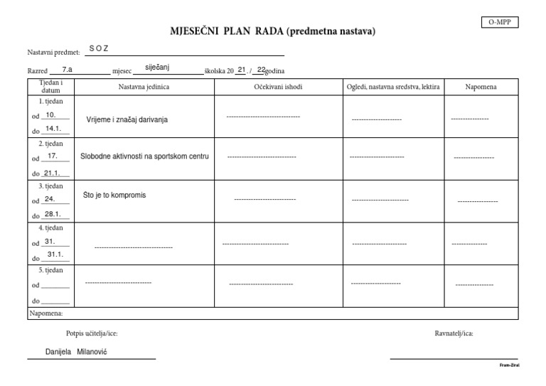 Plan Za SOZ, Siječanj | PDF