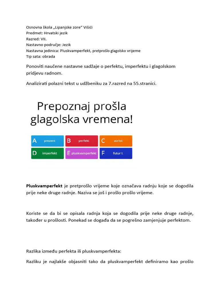 Pluskvamperfekt, Obrada | PDF