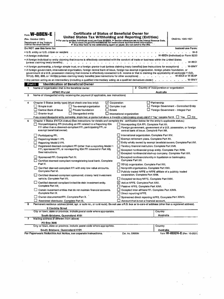 W-8BEN-E-Form-2023 | PDF | Internal Revenue Service | Government Finances