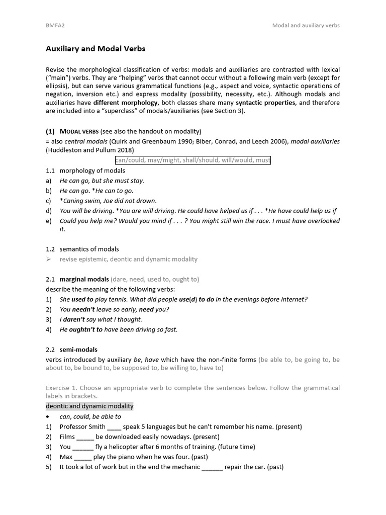 Modality and Auxiliaries | PDF | Linguistic Morphology | Morphology