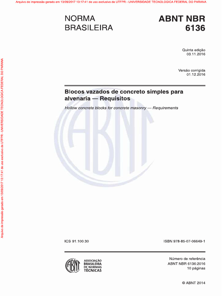 ABNT NBR 6136 - Blocos Vazados de Concreto Simples | PDF