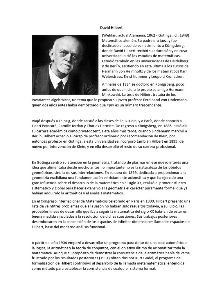 David Hilbert - Biografia | PDF | Aritmética | Science