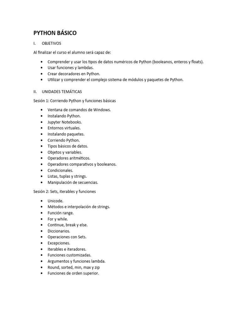 Curso de Python Básico: Fundamentos y Prácticas | PDF | Python (lenguaje de programación ...