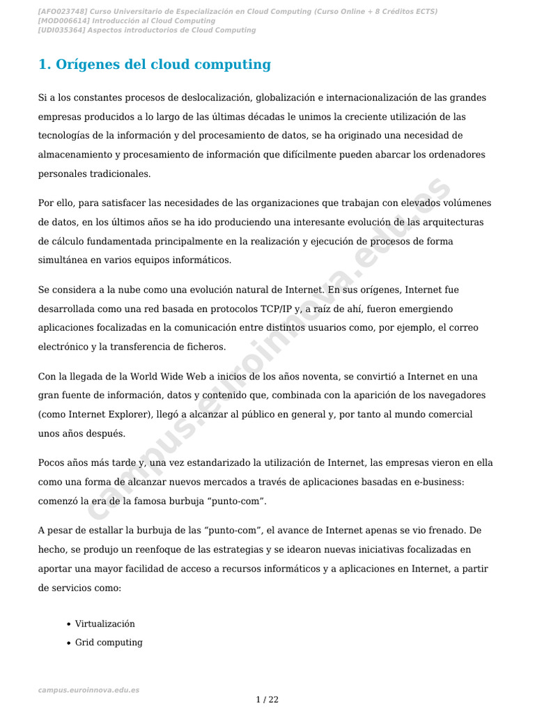 Aspectos Introductorios de Cloud Computing | PDF | Computación en la nube | Internet