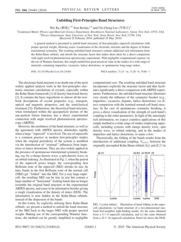 Unfolding First-Principles Band Structures | PDF | Electronic Band ...
