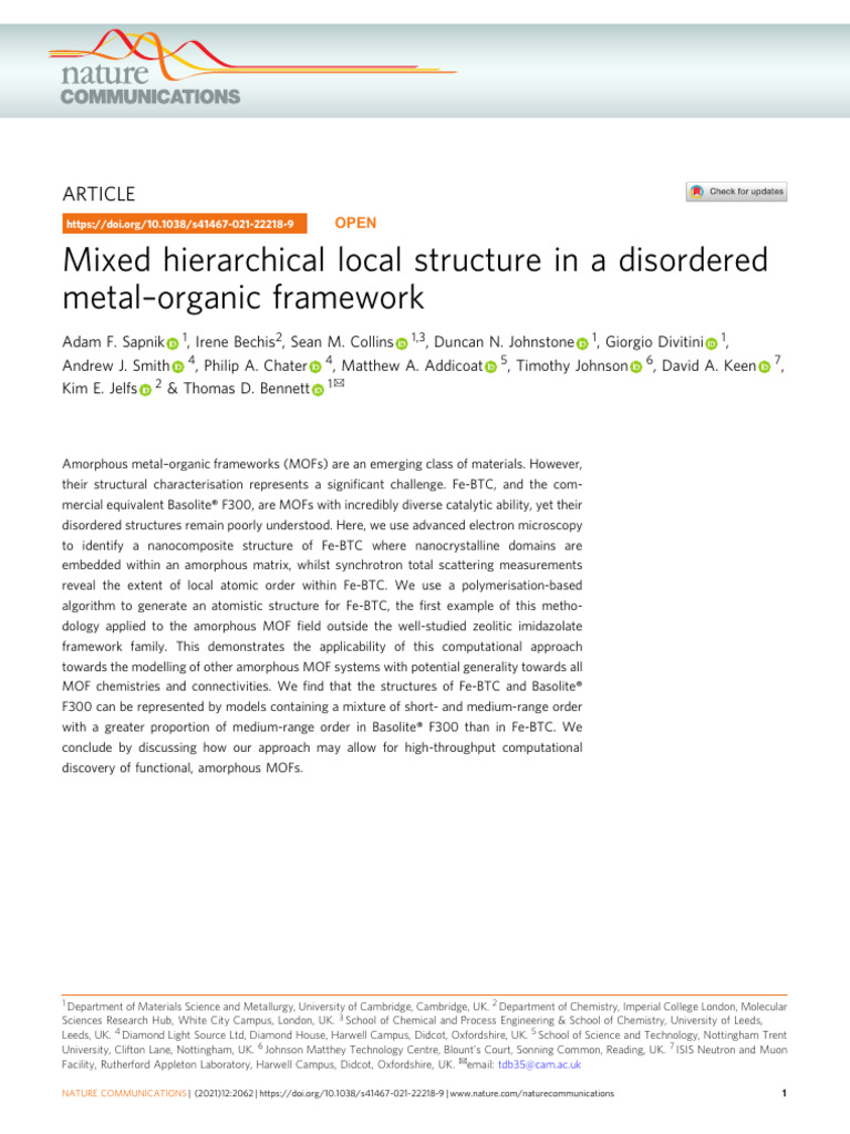 Mixed Hierarchical Local Structure in A Disordered Metal - Organic ...