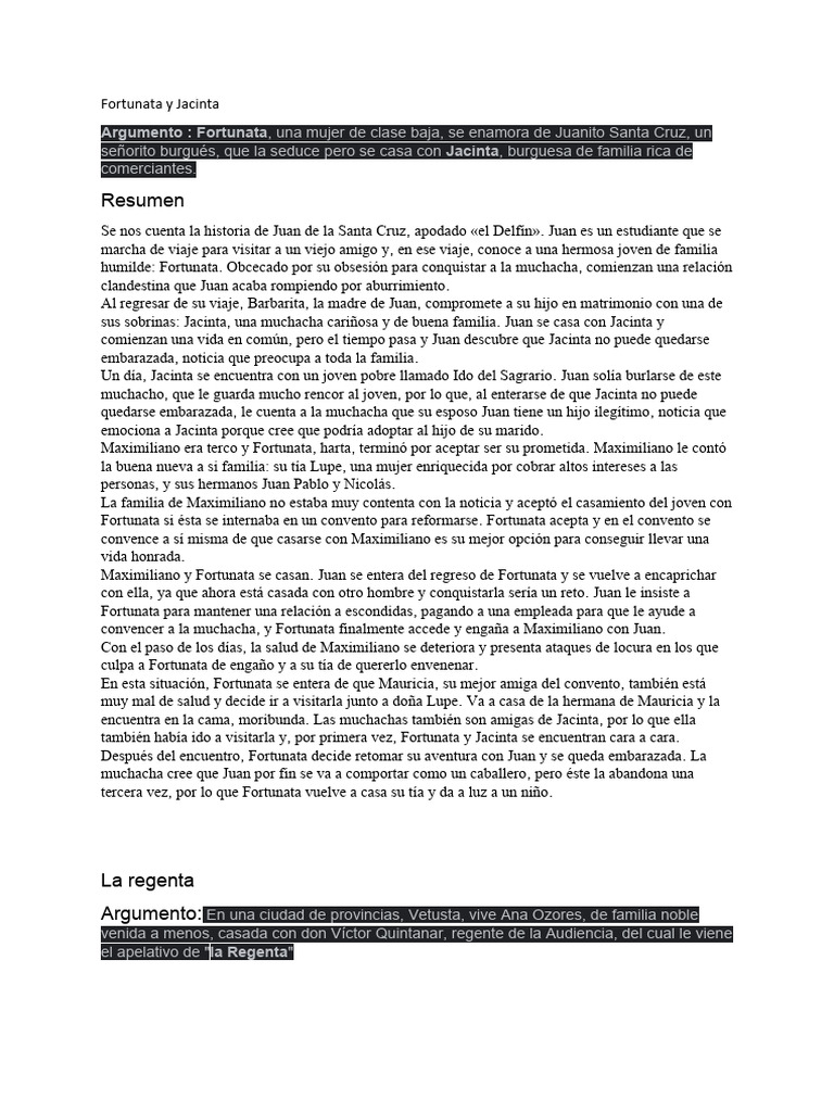 Resumen de "Fortunata y Jacinta" | PDF