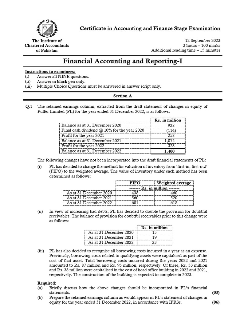 CAF 1 FAR1 Autumn 2023 | PDF | Expense | Fair Value