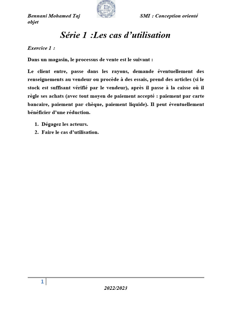 UML TD1 Solution | PDF | Finance et gestion monétaire | Droit