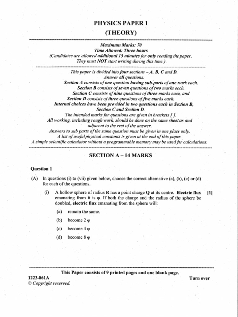 Physics Paper 1 (Theory) - 2023 | PDF