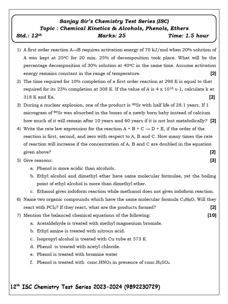 Chem Kin + Alcohols Phenols Ethers TP | PDF | Ethanol | Chemical Reactions