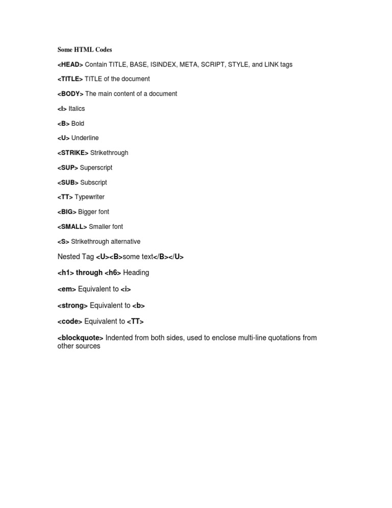 Essential HTML Tags and Codes Guide | PDF | Computers