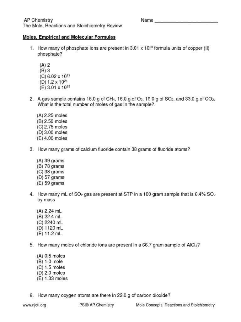 Mole Reactions and Stoichiometry Multiple | PDF | Stoichiometry | Mole ...