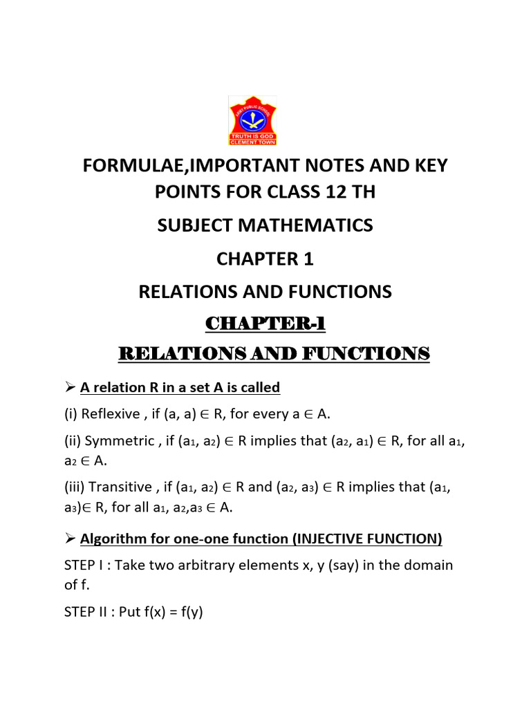 Formulae,,key Points,, Algorithm (For Class 12 TH Maths) | PDF | Equations | Function (Mathematics)