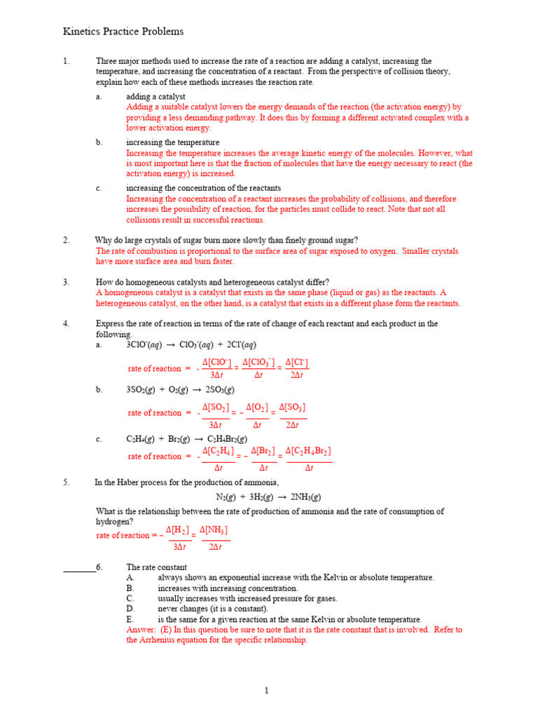 Kinetics Worksheet Answers | PDF | Reaction Rate | Chemical Kinetics