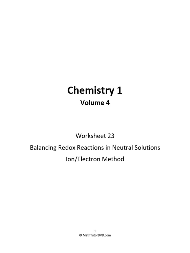 Chemistry+1+Tutor+ +vol+4+ +worksheet+23+ +Balance+Redox+Reactions+in ...