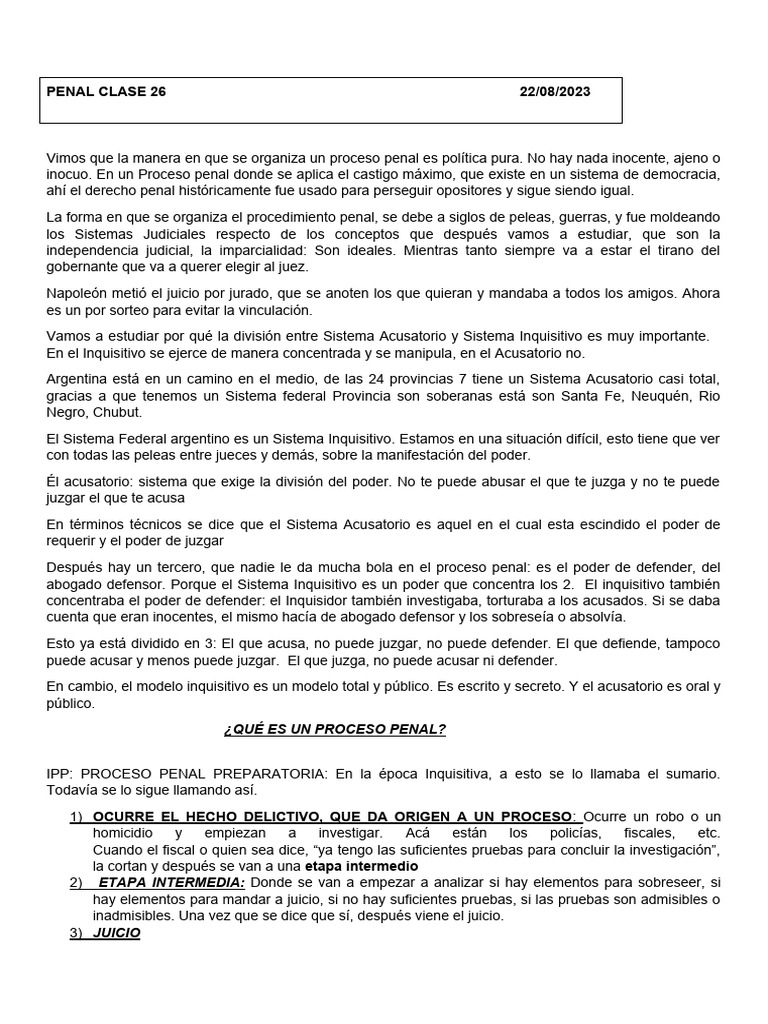 Clase 26 Penal | Descargar gratis PDF | Ley procesal | Procedimiento Criminal