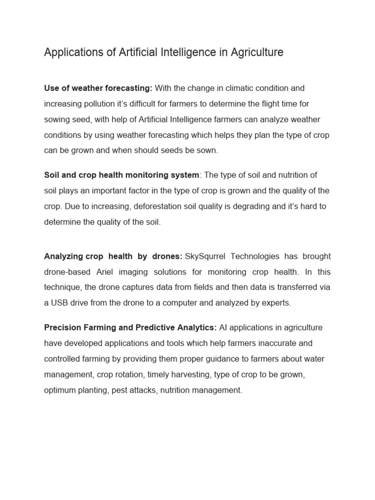 Applications of Artificial Intelligence in Agriculture | PDF