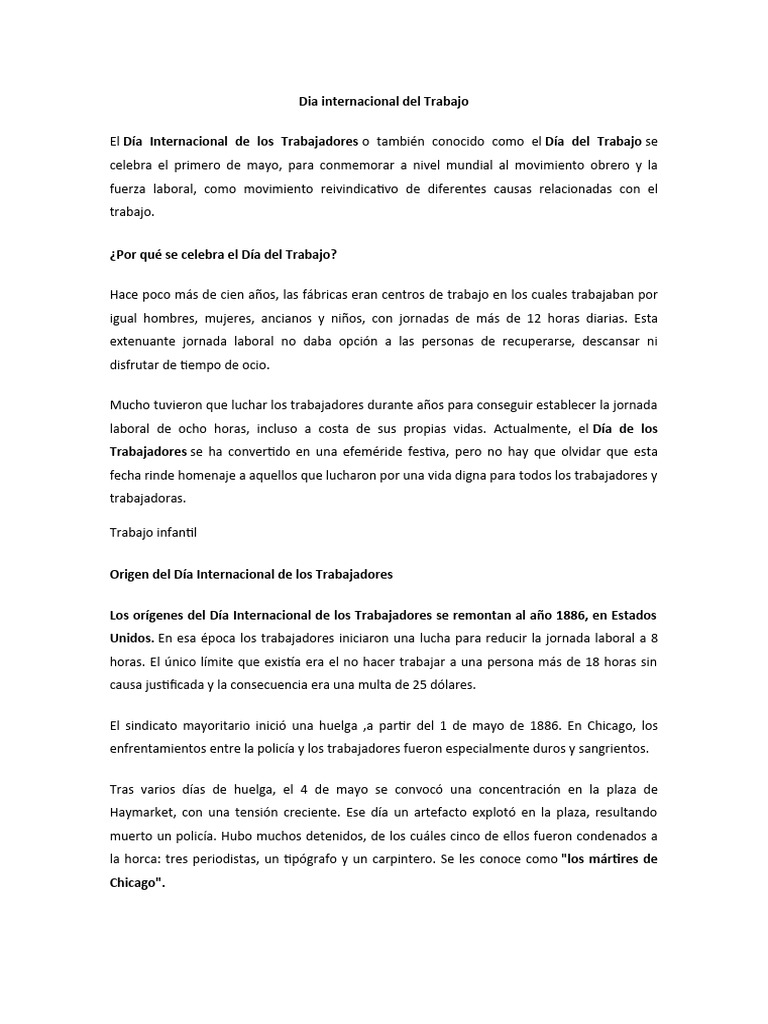 Dia Internacional Del Trabajo | PDF | Derecho laboral | Economias