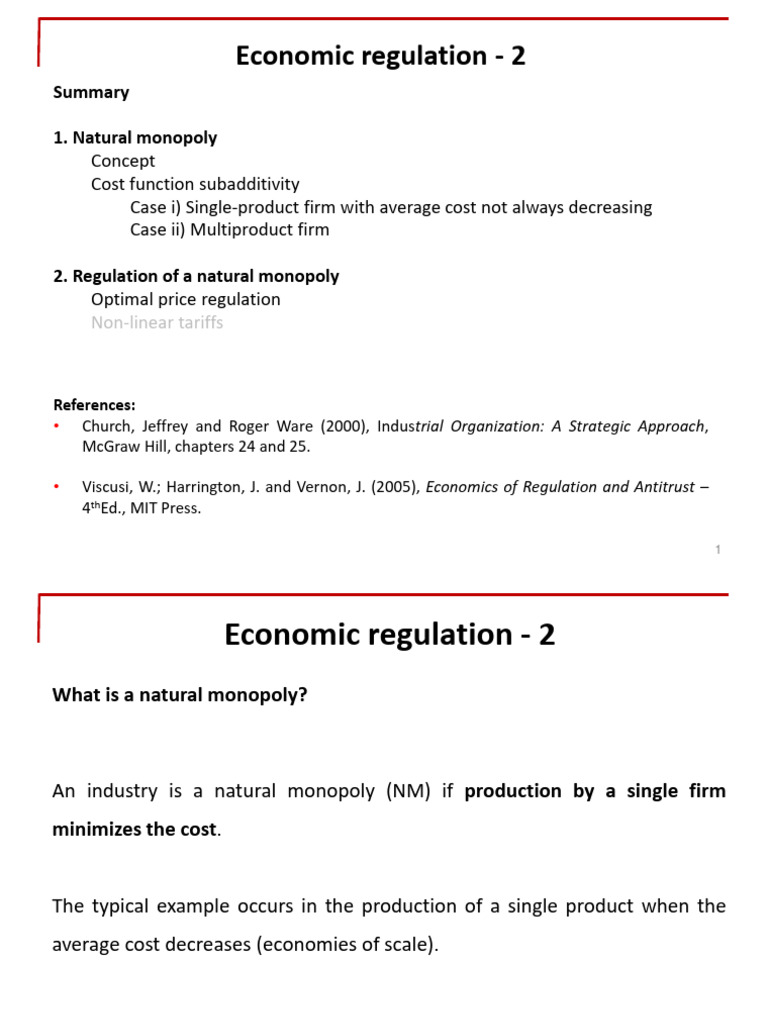 1 - Regulation Class 2 - NM and RP | PDF | Profit (Economics) | Monopoly