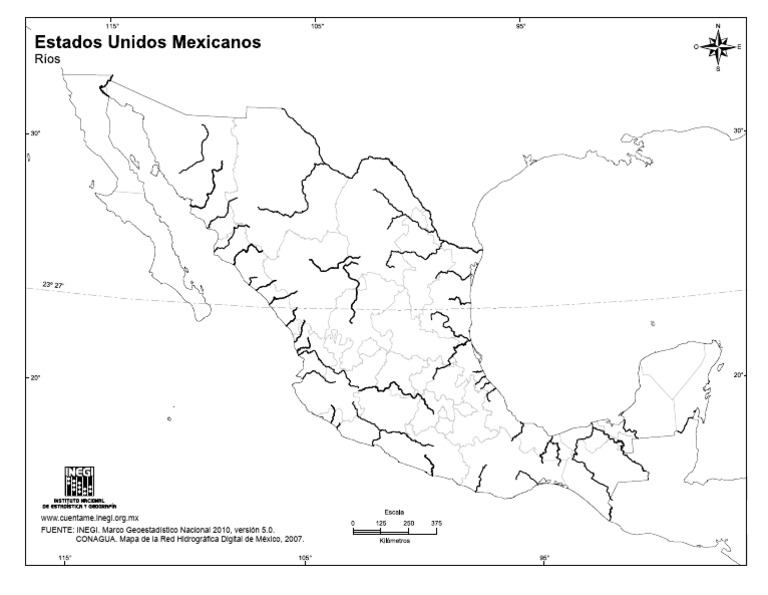 Mapa Mexcio RIOS SIN Nombres, Blanco y Negro | PDF