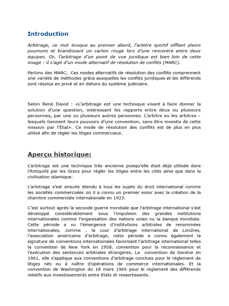 Arbitrage Interne Et International | PDF | Arbitrage | Loi