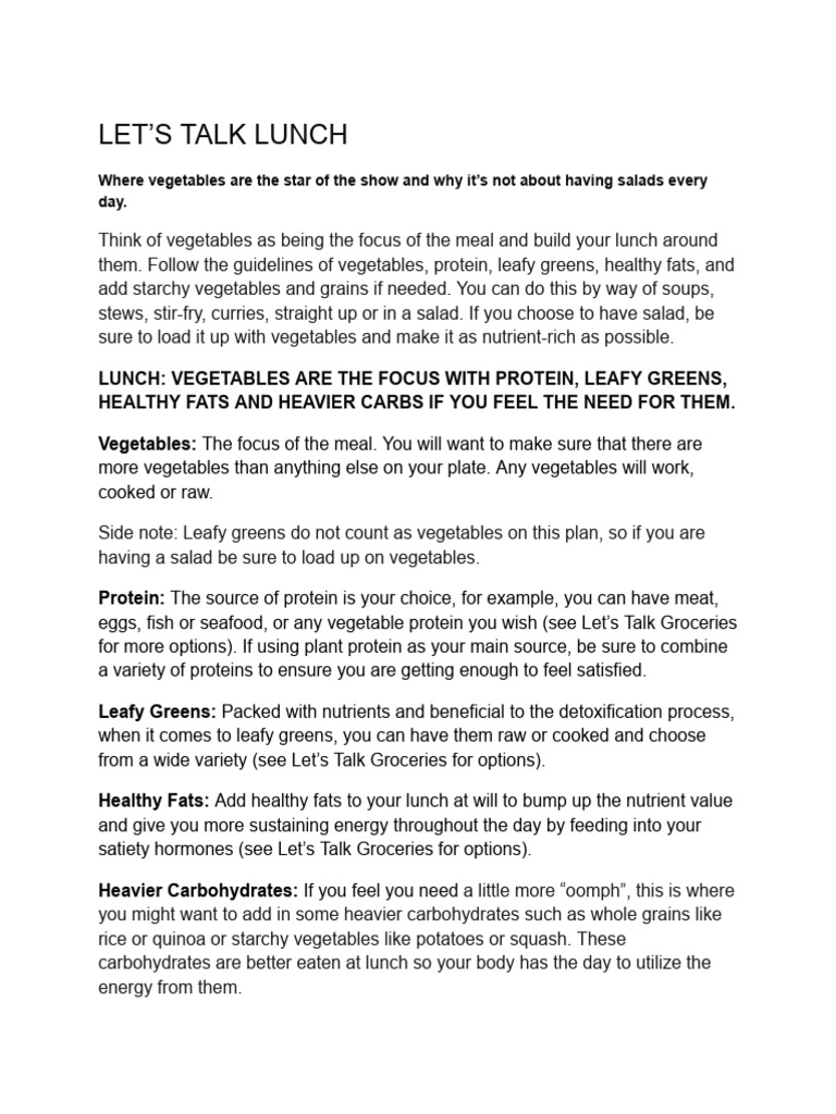Let's Talk Lunch | PDF | Lunch | Leaf Vegetable