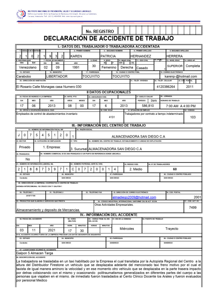 Formato Manual Declaracion de Accidentes Inpsasel | PDF | Lesión