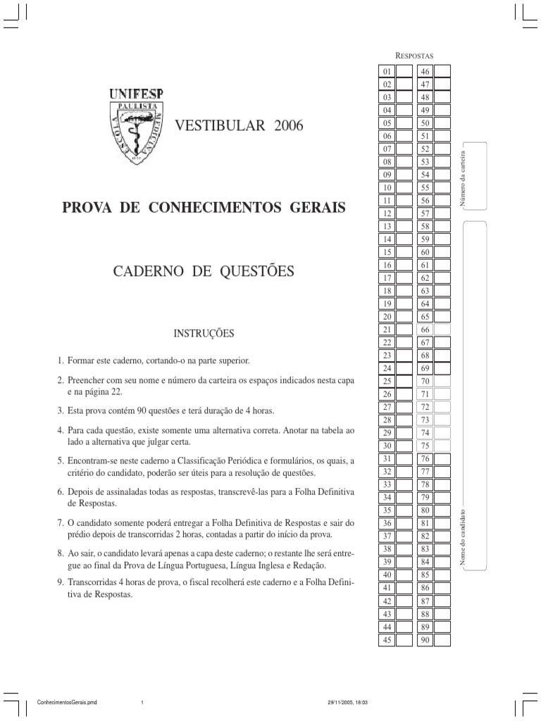 1º Dia - Prova de Conhecimentos Gerais | PDF | Eletricidade | Energia potencial