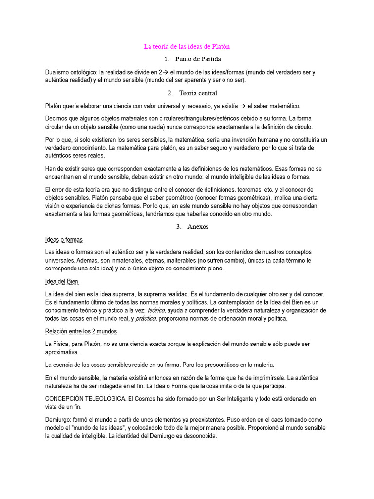 La Teoría de Las Ideas de Platón | PDF | Platón | Conocimiento