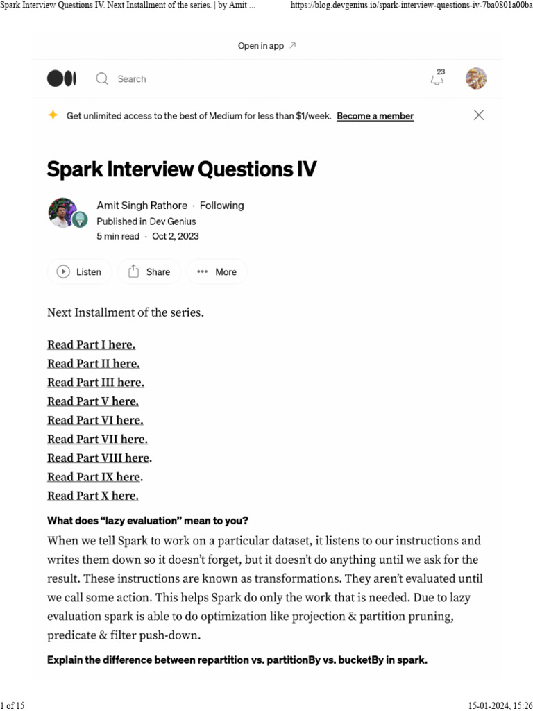 Spark Interview Questions IV. Next Installment of The Series. - by Amit ...