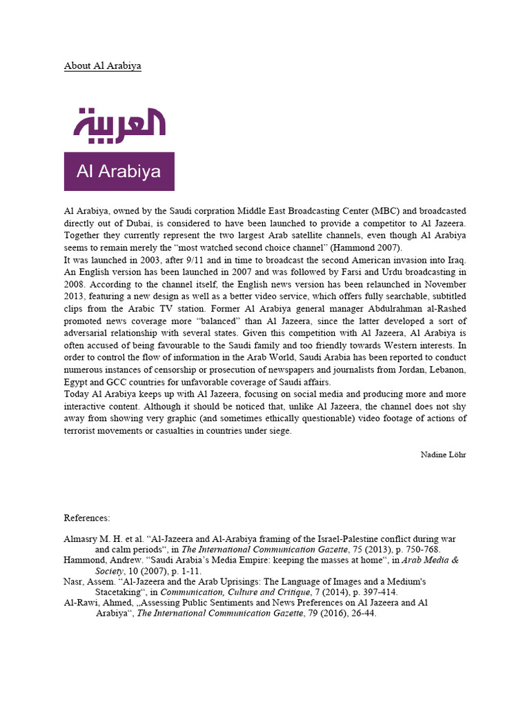 About Al Arabiya | PDF | Al Jazeera | Middle East
