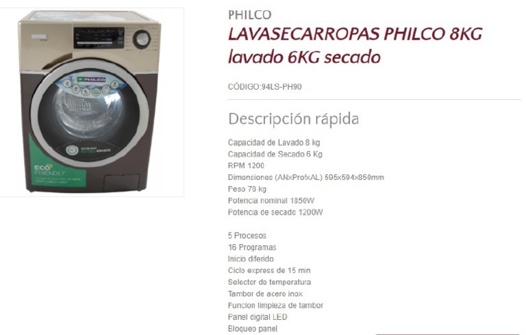 Ficha Tecnica 94LS-PH90 LAVASECARROPAS PHILCO 8KG GOLD | PDF