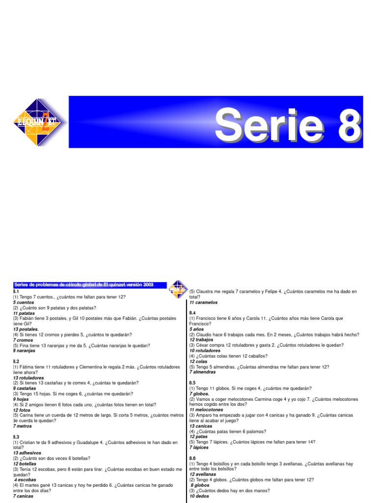 Quinzet Problemas Serie 8 | Descargar gratis PDF | Alimentos