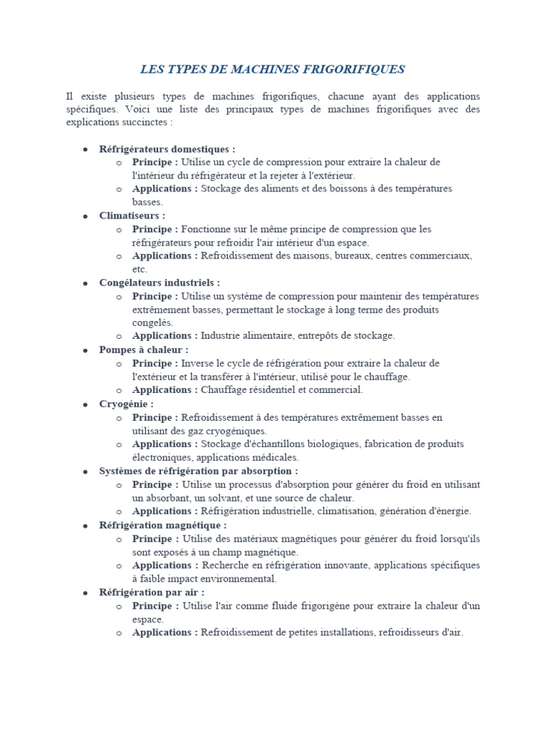 Types de machines frigorifiques | PDF | Réfrigérateur | Réfrigération