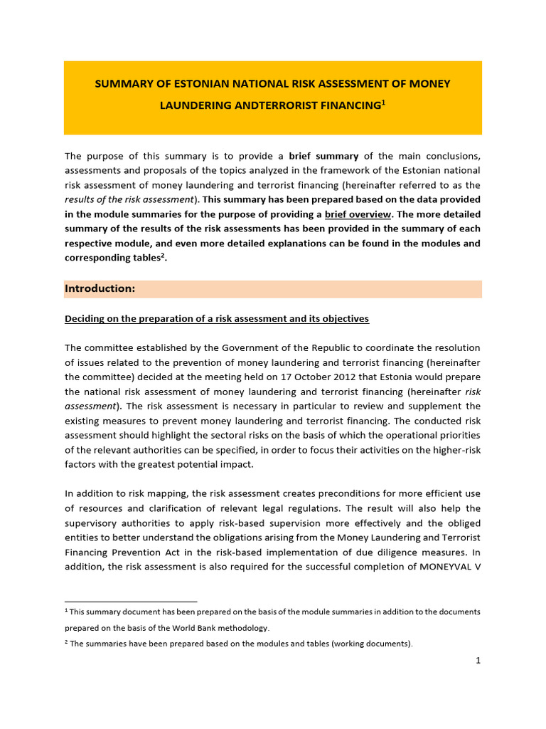 Summary of NRA ML TF | PDF | Money Laundering | Terrorism Financing