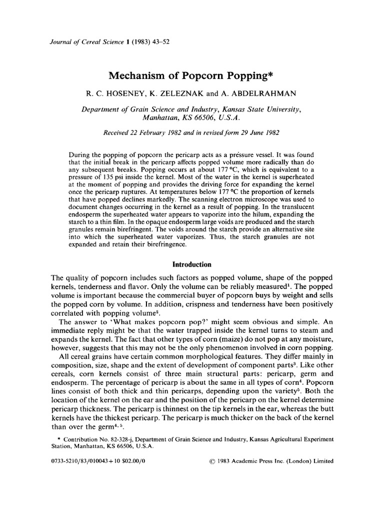 Mechanism of Popcorn Popping | PDF | Popcorn | Seed