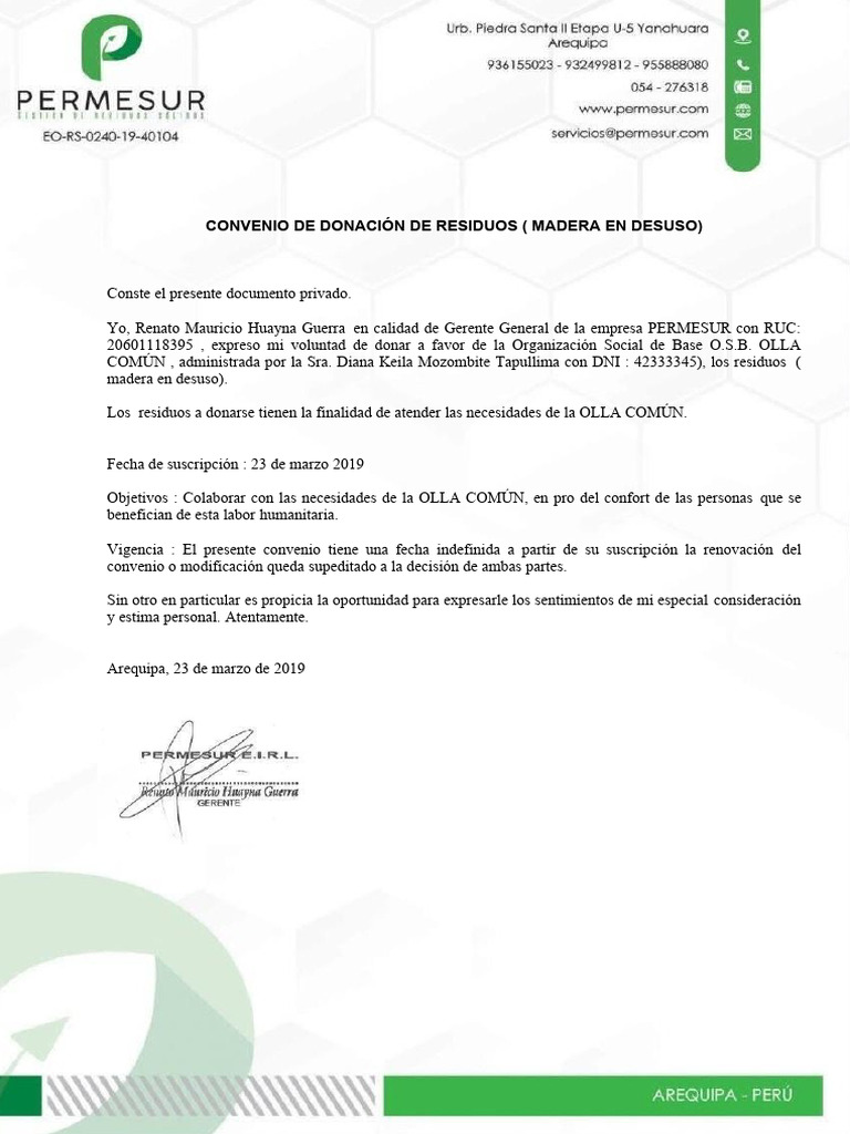 Convenio Olla Comun | PDF