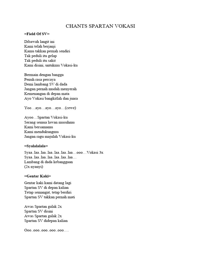 Chants Spartan Vokasi | PDF