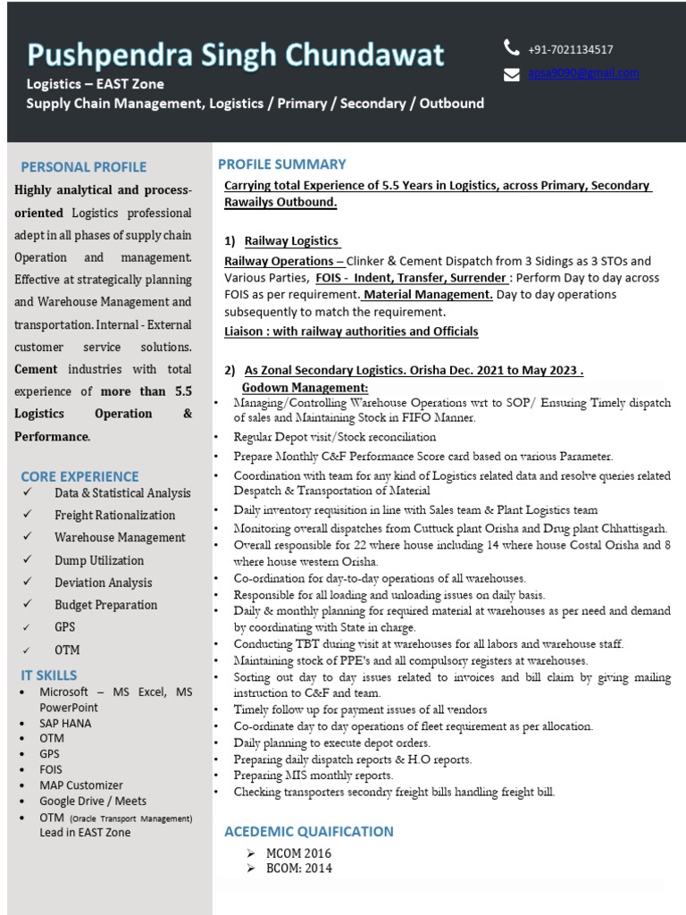 Pushpendra Singh | PDF | Warehouse | Logistics