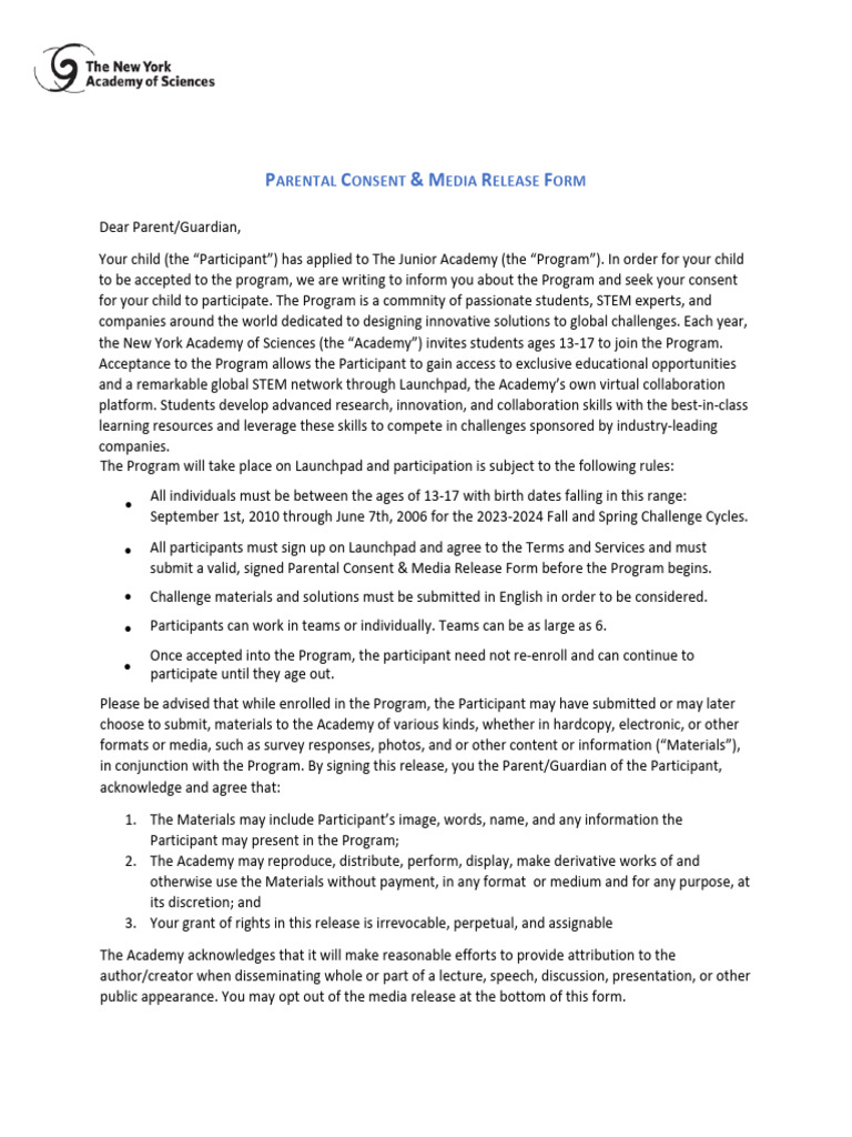 Parental Consent for STEM Program | PDF | Consent | Science, Technology ...