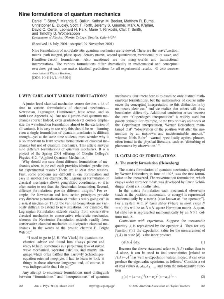 Nine Formulations of Quantum Mechanics | PDF | Wave Function | Quantum Mechanics