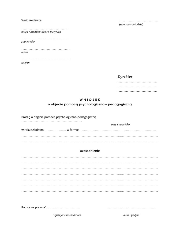 Wniosek o Objecie Pomoca Psychologiczno Pedagogiczna | PDF