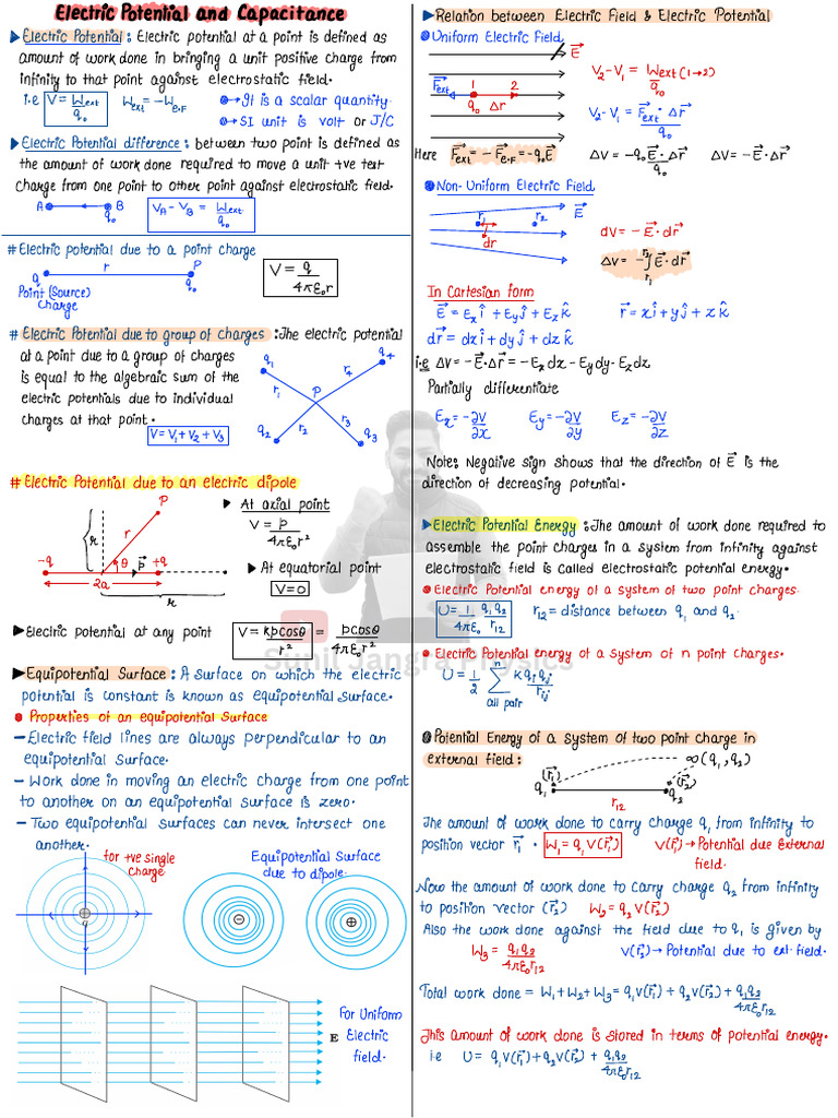 1 Page Notes Potential & Capacitance | PDF | Electric Field | Potential ...