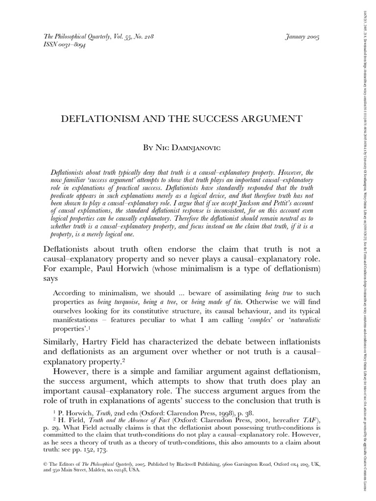 Deflationism and the Success Argument | PDF | Truth | Causality