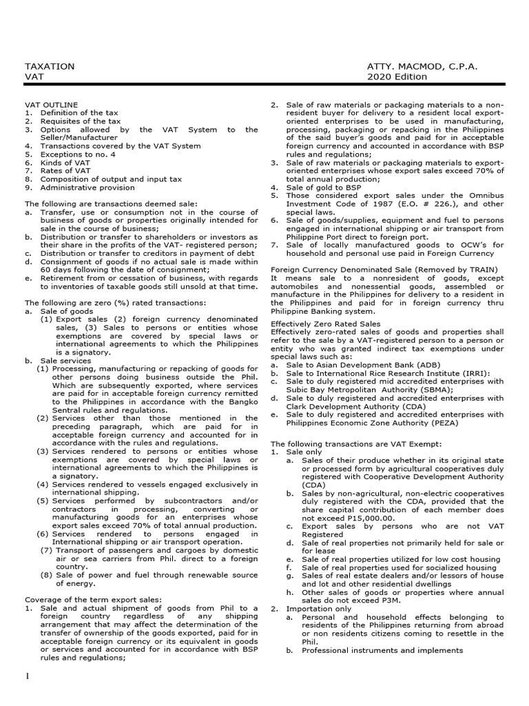 Vat Handouts | PDF | Value Added Tax | Taxes