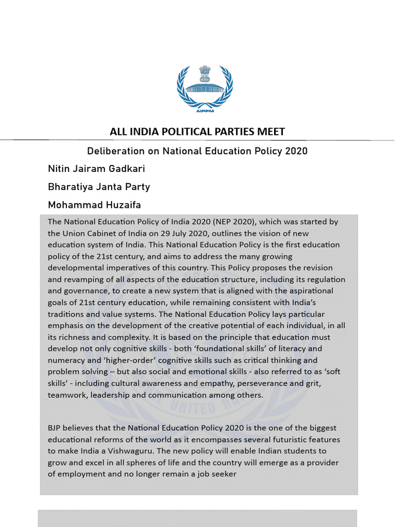 AIPPM-NEP 2020 Position Paper | PDF | Cognition | Learning